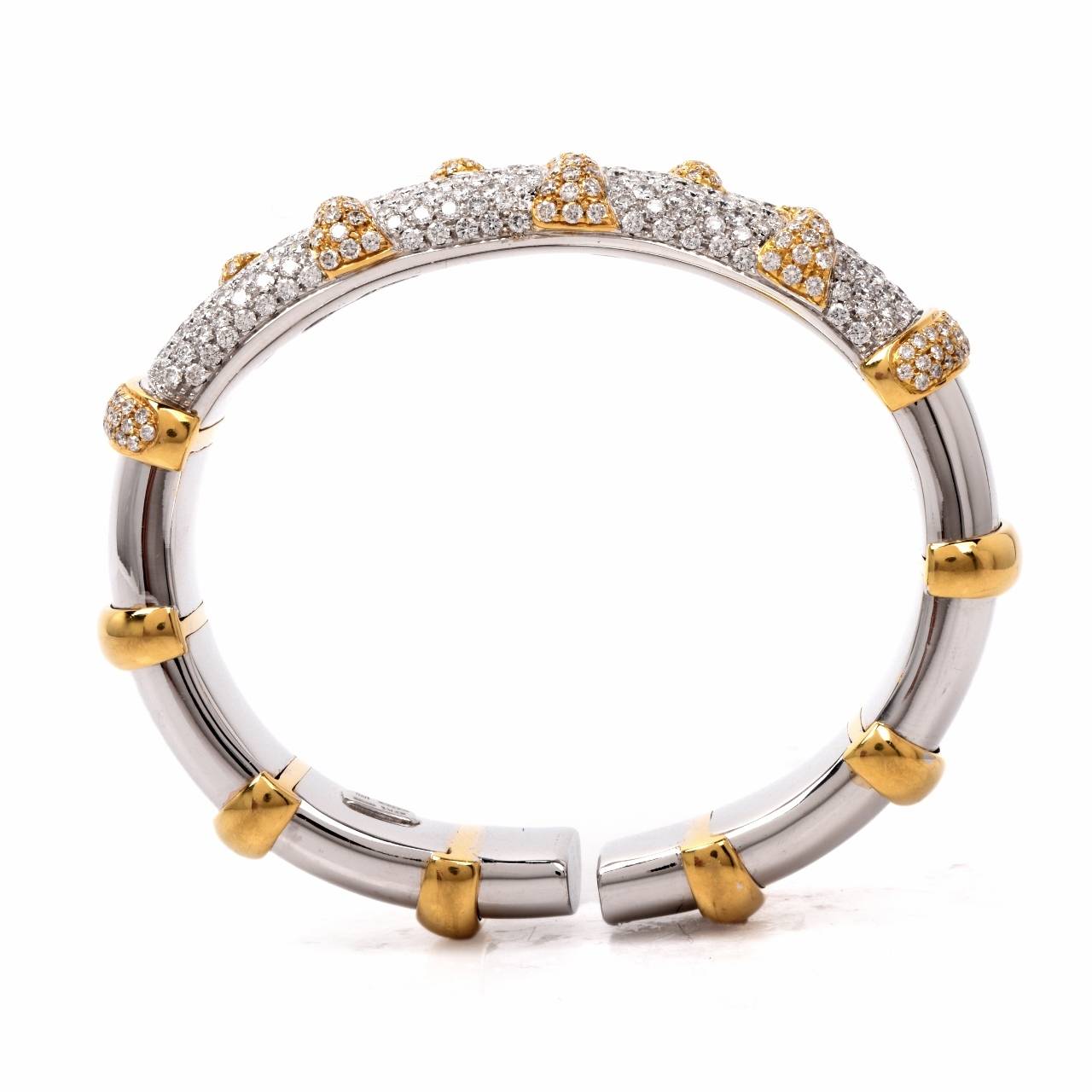 Diamond Gold Wide Cuff Bangle Bracelet at 1stDibs