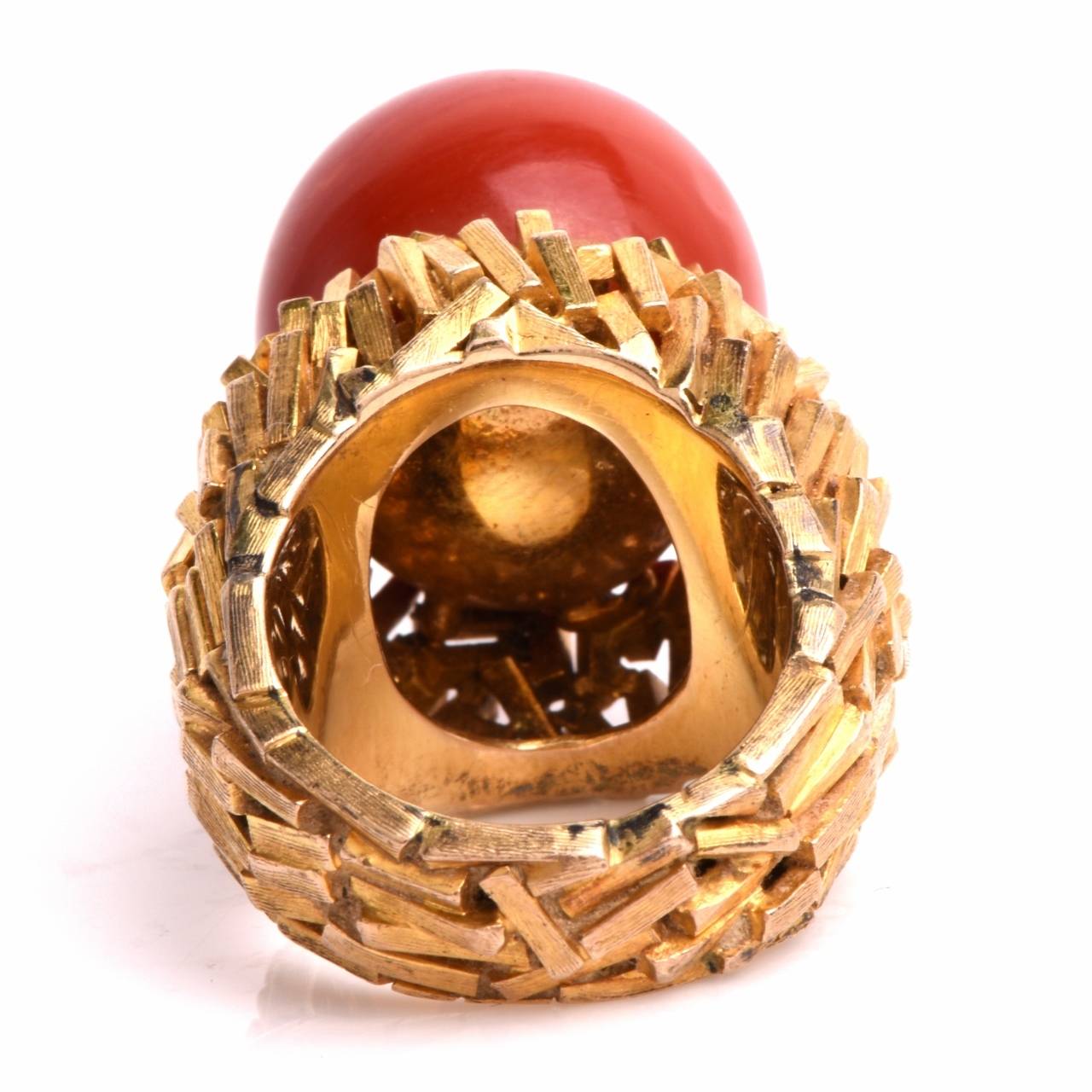 1960s Red Coral Gold Cocktail Ring at 1stDibs