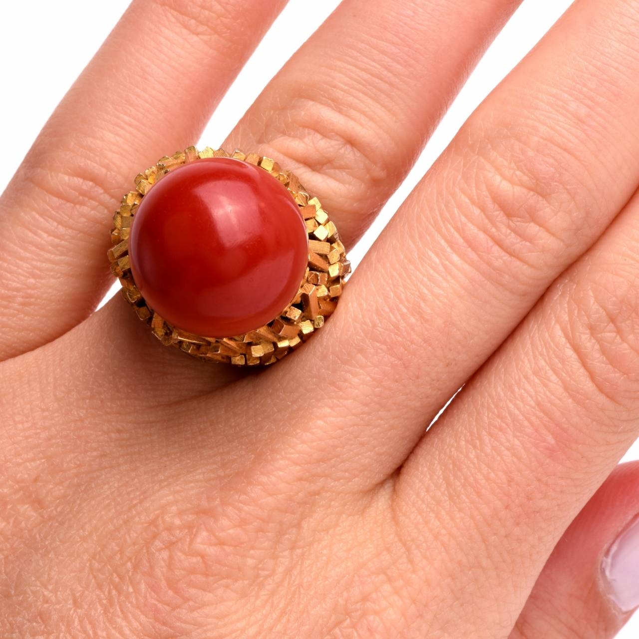 1960s Red Coral Gold Cocktail Ring at 1stDibs