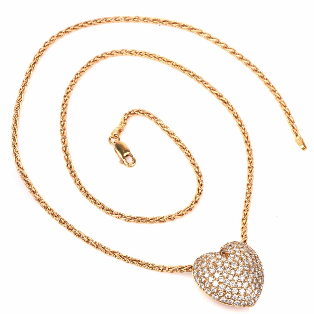 Heart Pave-Set Diamond Gold Heart Pendant Necklace at 1stdibs