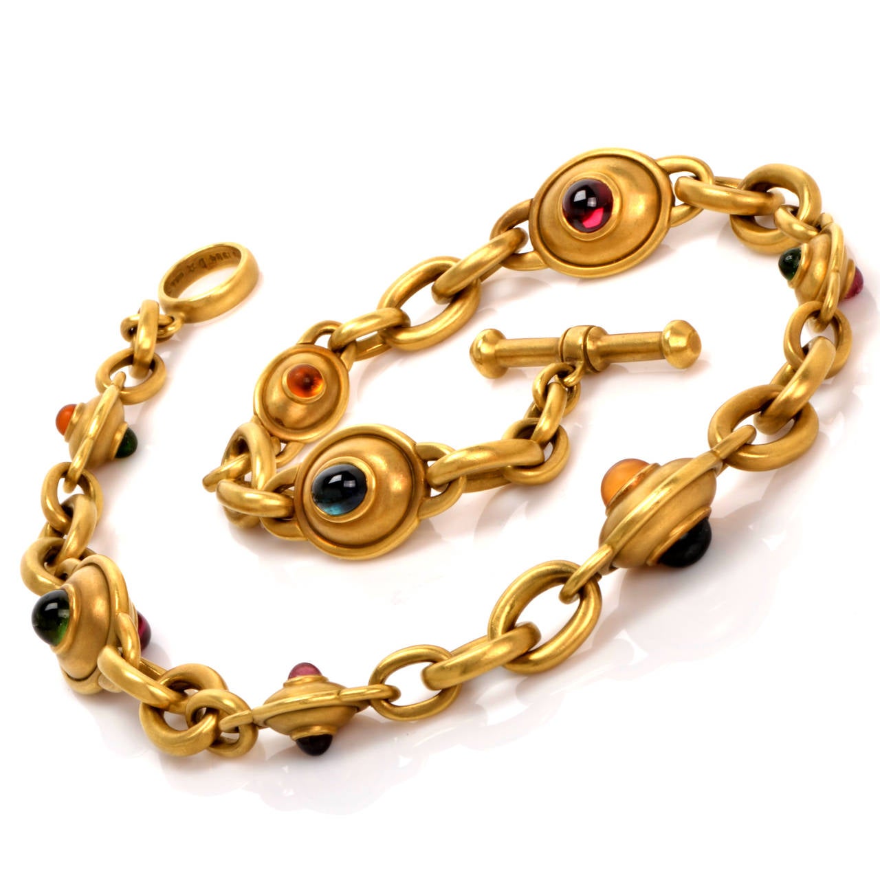 Kieselstein Cord Multi-Gem Cabochon Heavy Gold Link Necklace at 1stDibs