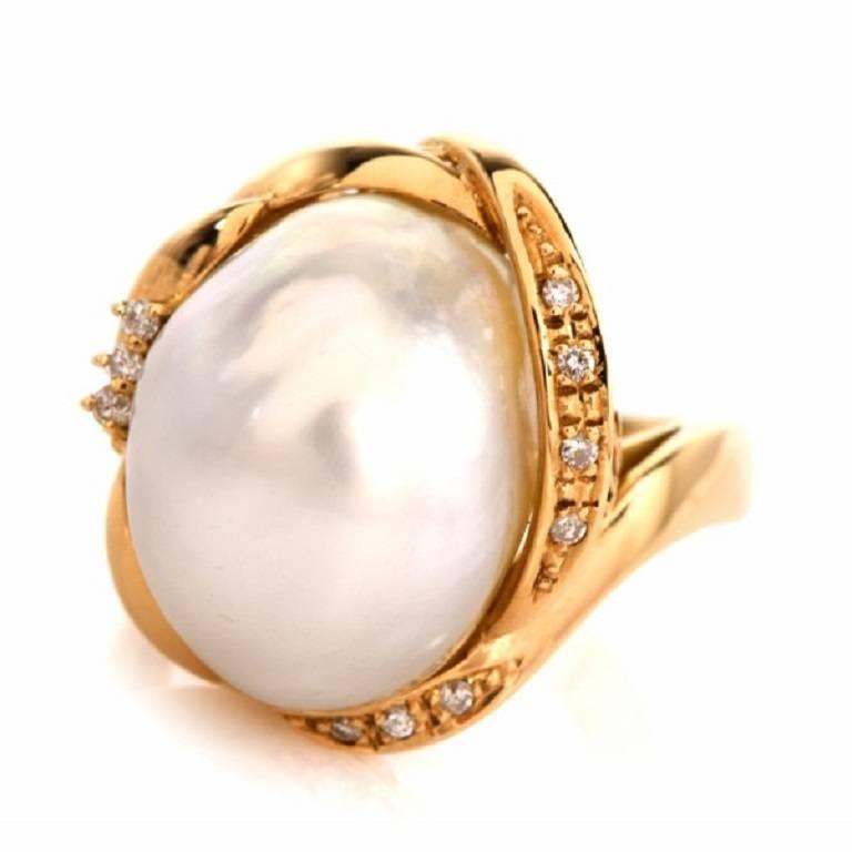 Large Baroque Pearl Diamond Gold Cocktail Ring at 1stDibs