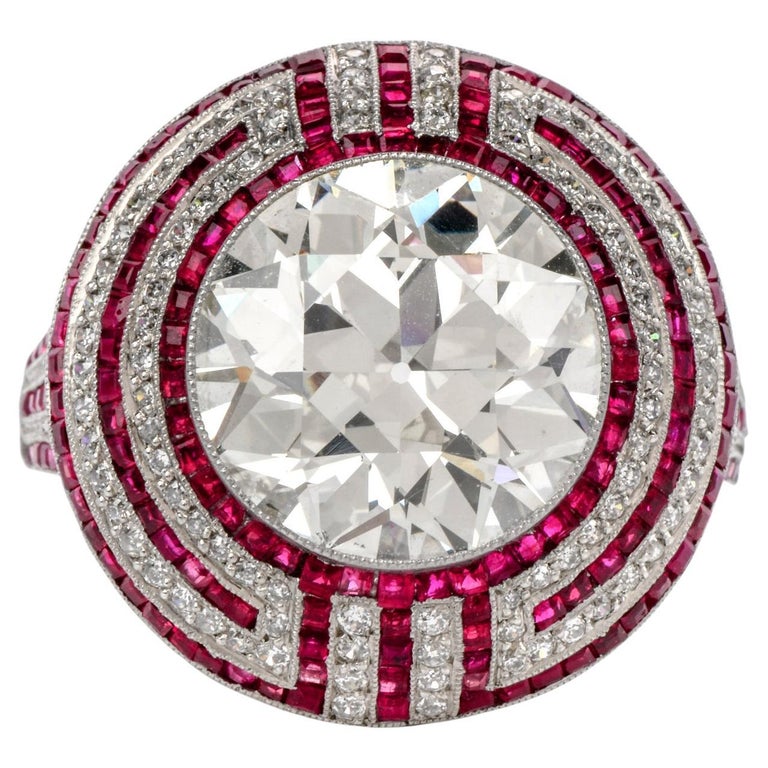 Vintage Art Deco 6.05 Carat Old European Cut Diamond Ruby Platinum Ring ...