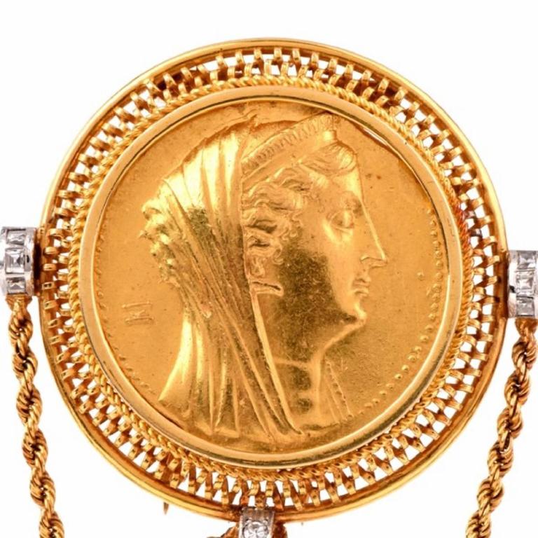 Antique Diamond Roman Coin Gold Pin at 1stDibs