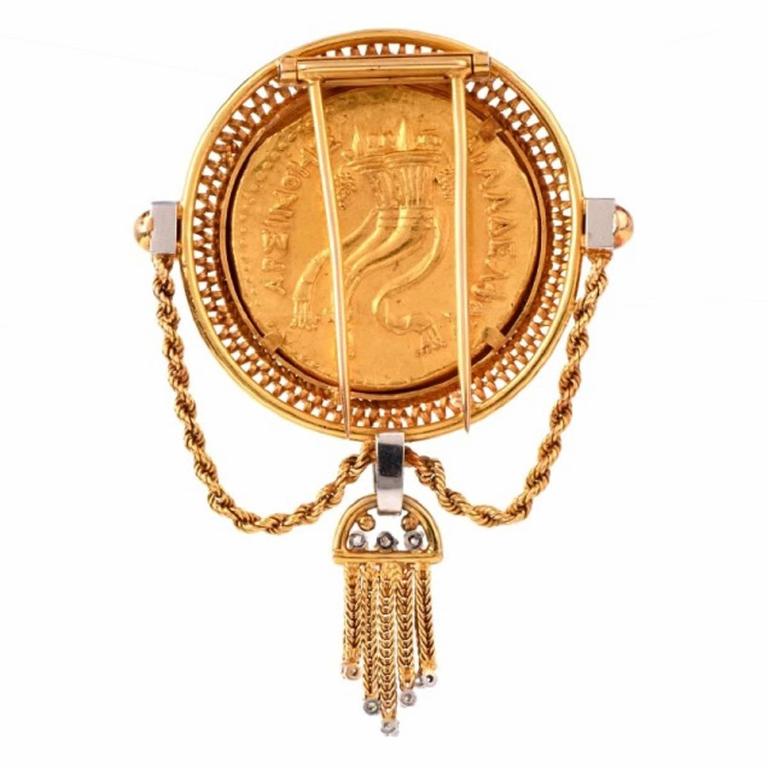 Antique Diamond Roman Coin Gold Pin at 1stDibs