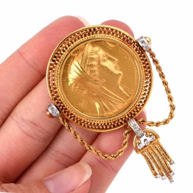 Antique Diamond Roman Coin Gold Pin at 1stDibs