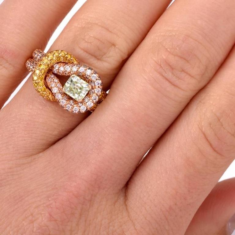Rare Fancy Intense GIA Cert Green Diamond Diamond Gold Ring For Sale at ...
