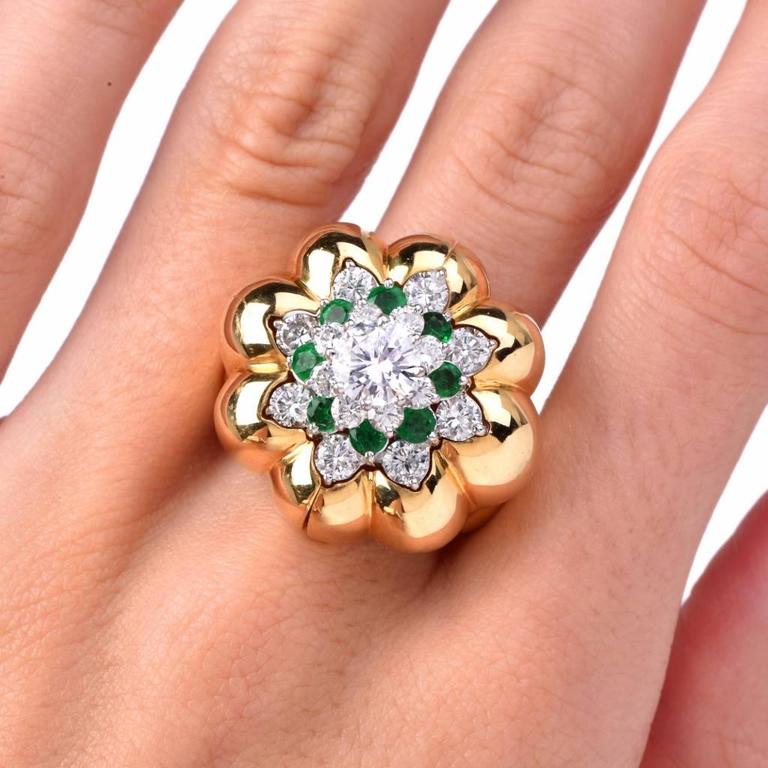 1970s Emerald Diamond Platinum Gold Insert Ring at 1stDibs