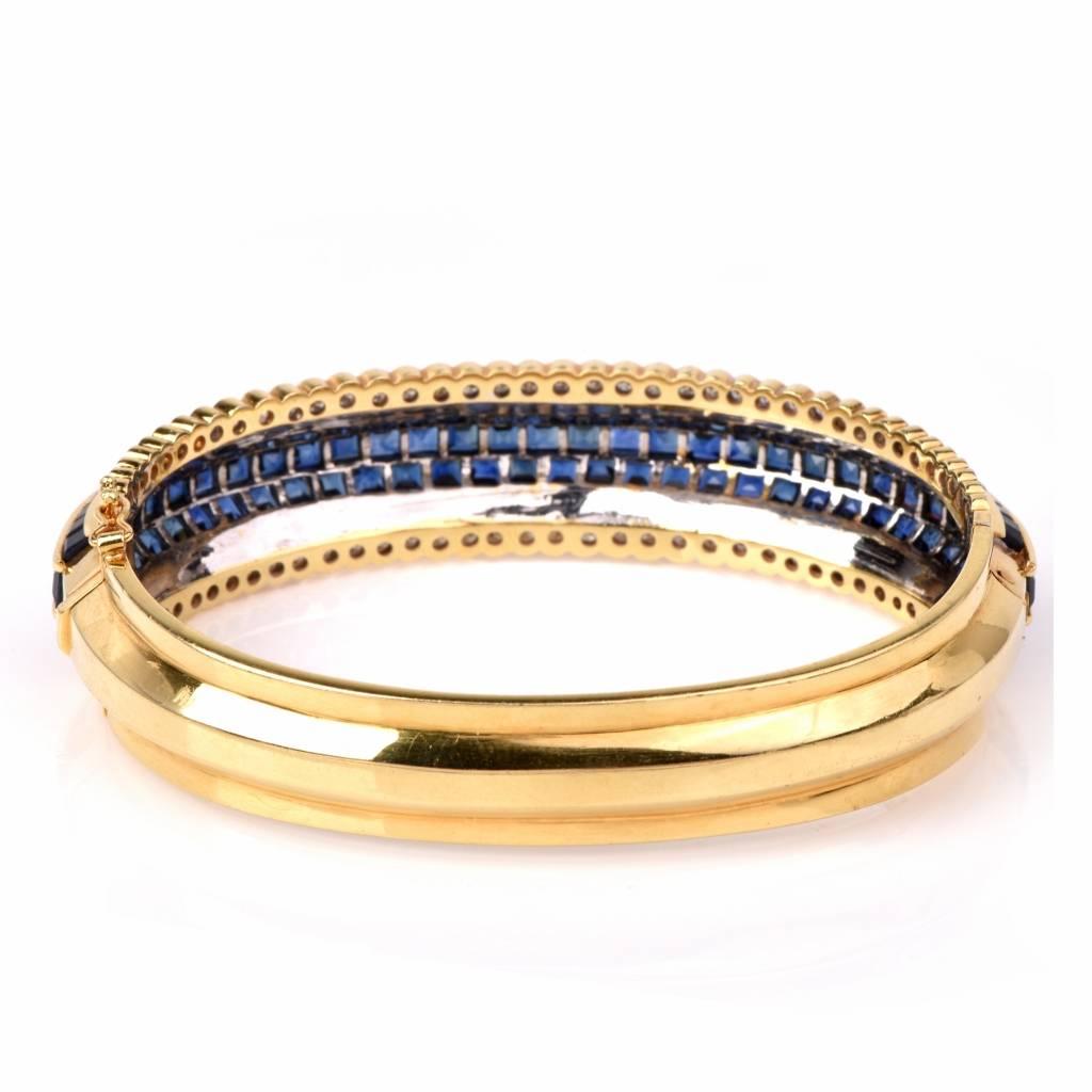Blue Sapphire Diamond Gold Bangle Bracelet at 1stDibs