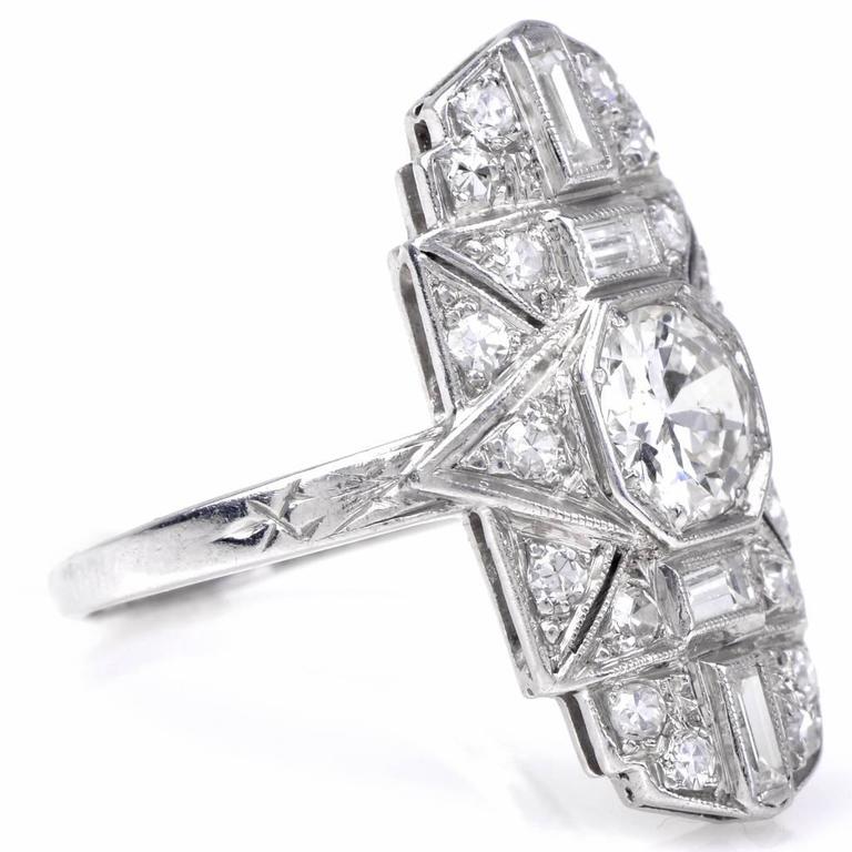 Art Deco Diamond Platinum Filigree Long Ring For Sale at 1stDibs