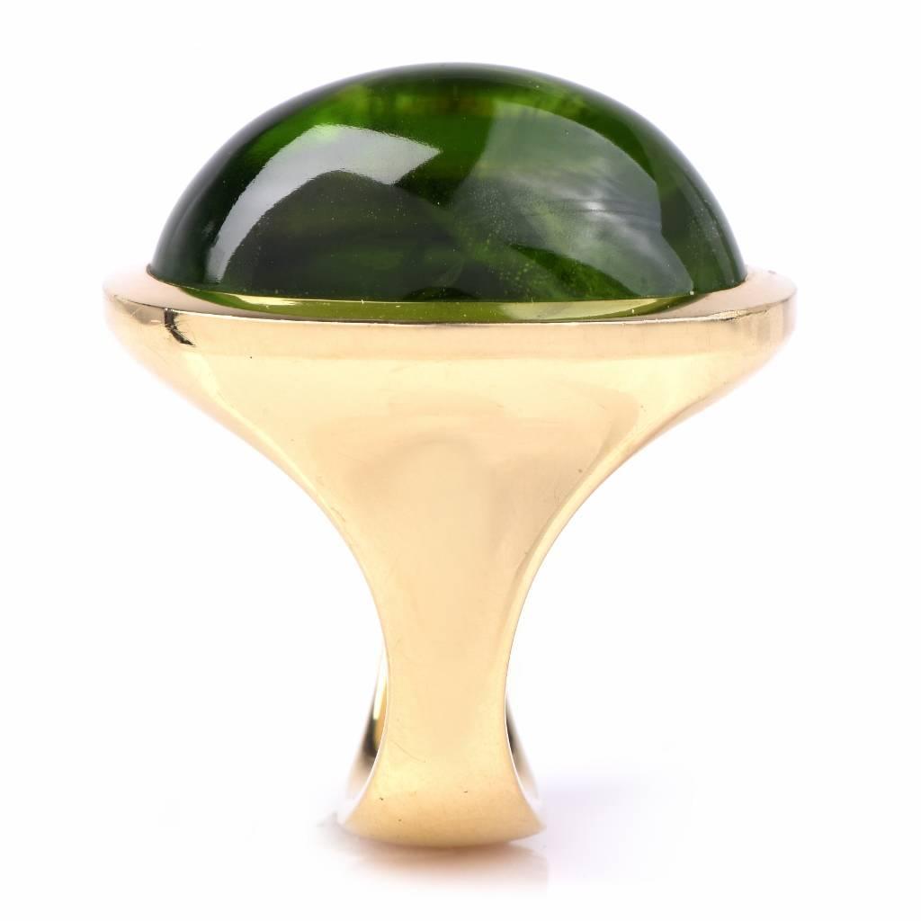 Large 38.24 carat Peridot Oval Cabochon Gold Ring at 1stdibs