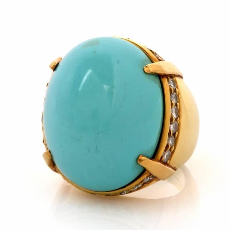 Persian Turquoise Diamond Gold Cocktail Ring at 1stDibs