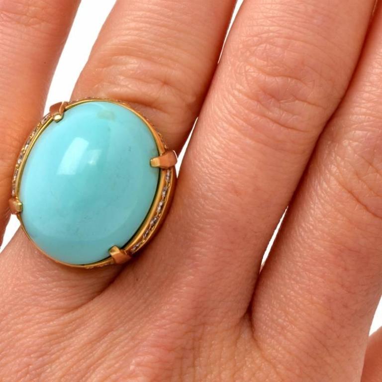 Persian Turquoise Diamond Gold Cocktail Ring at 1stDibs