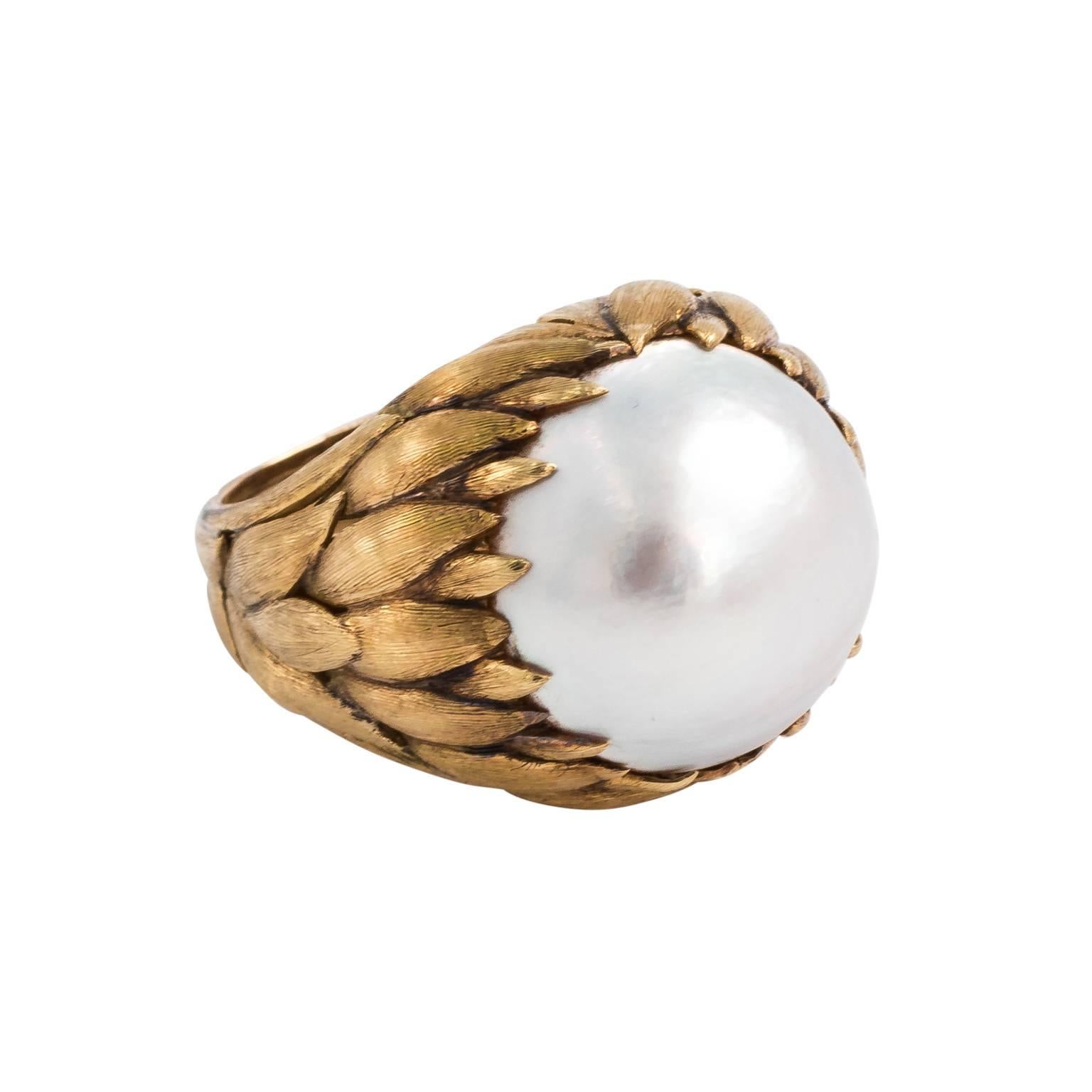 1950s Moby Pearl 14 Karat Gold Cocktail Ring at 1stDibs | moby pearls