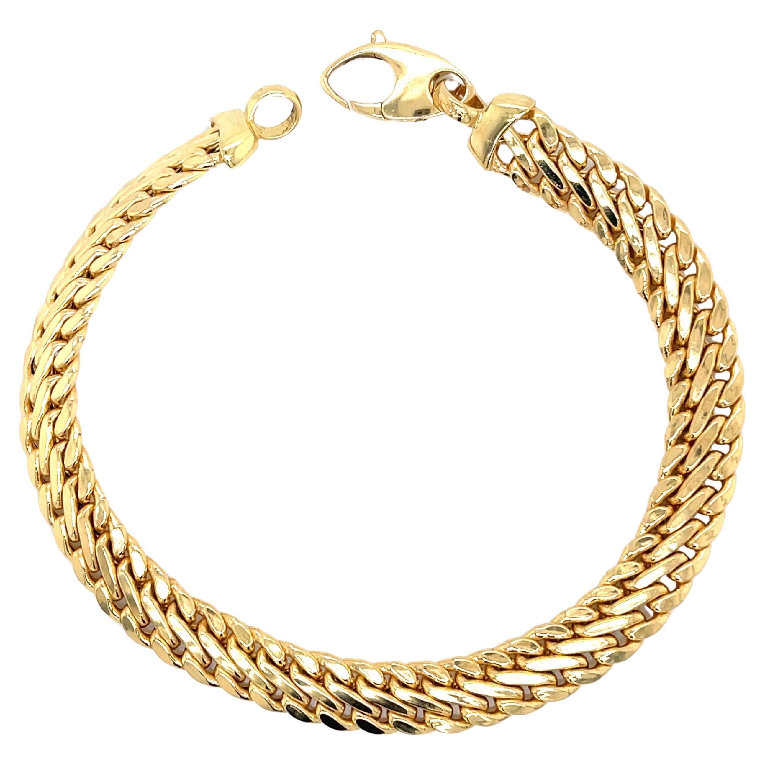18 Karat Solid Yellow Gold Double Curb Chain Bracelet For Sale at 1stDibs
