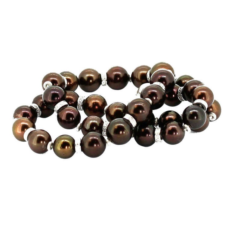 Necklace Tahitian Chocoloate color pearls at 1stDibs