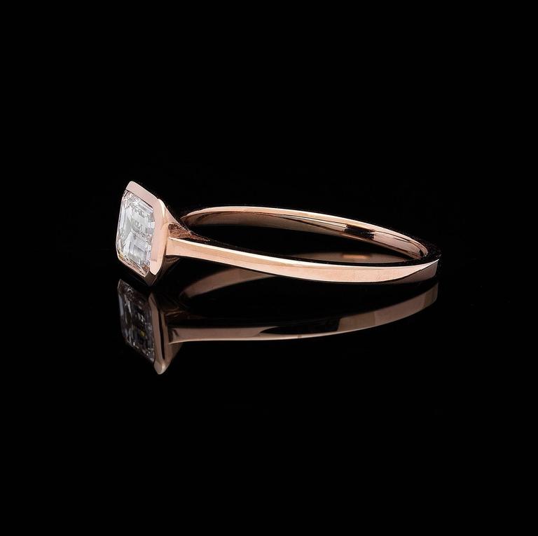 Emerald Cut Horizontally-Set Diamond Rose Gold Engagement Ring at ...