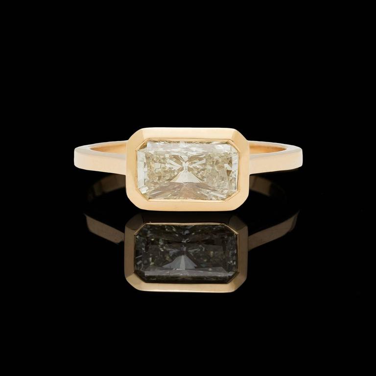 Champagne Radiant-Cut Diamond Bezel-Set Yellow Gold Ring at 1stDibs ...