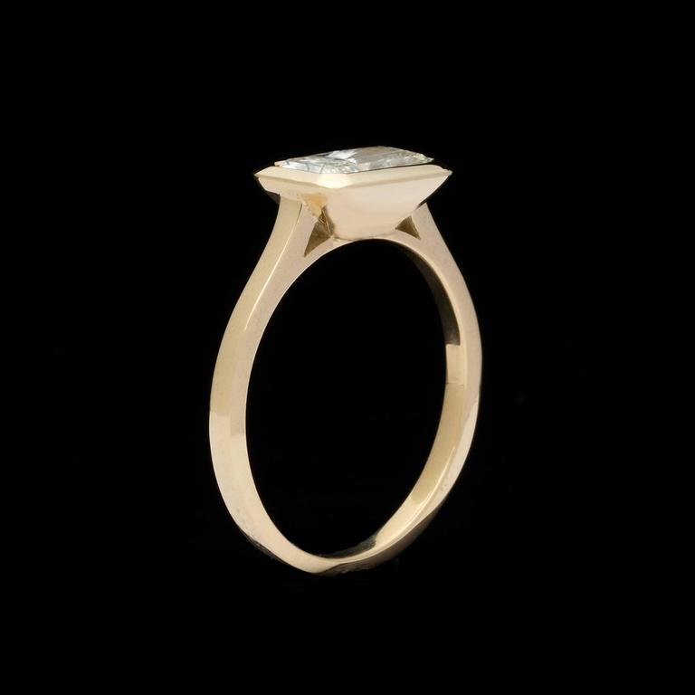 Champagne Radiant-Cut Diamond Bezel-Set Yellow Gold Ring at 1stDibs ...