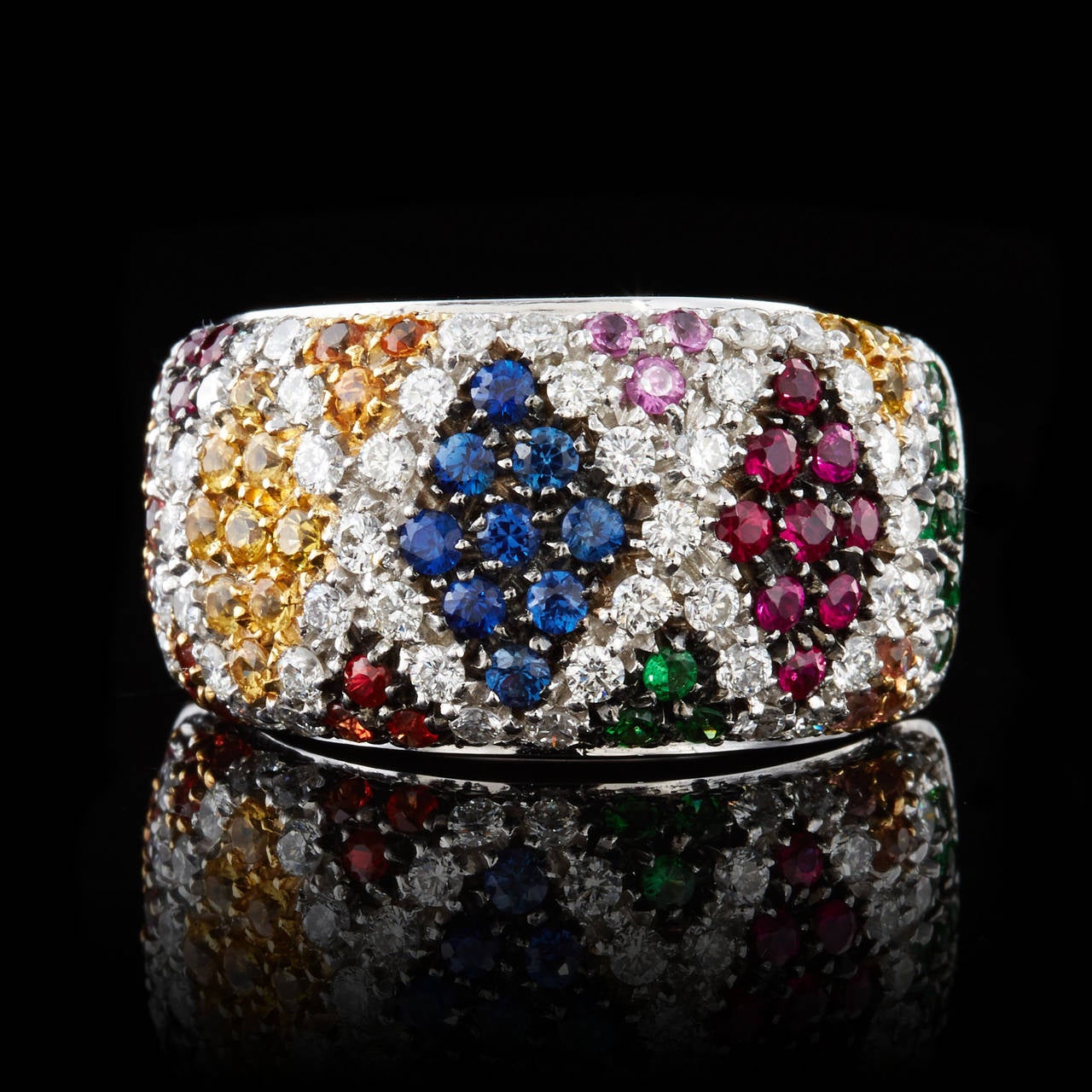Salavetti Multi-Colored Pave Gemstone Diamond Ring at 1stDibs