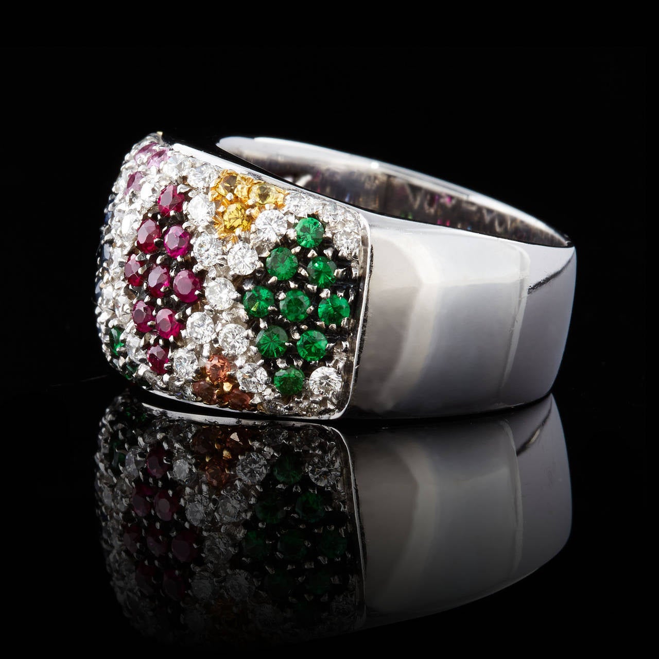 Salavetti Multi-Colored Pave Gemstone Diamond Ring at 1stDibs
