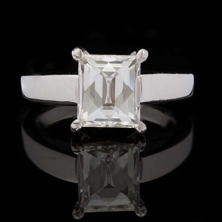 Rectangular Mixed Cut Solitaire Platinum Ring at 1stDibs