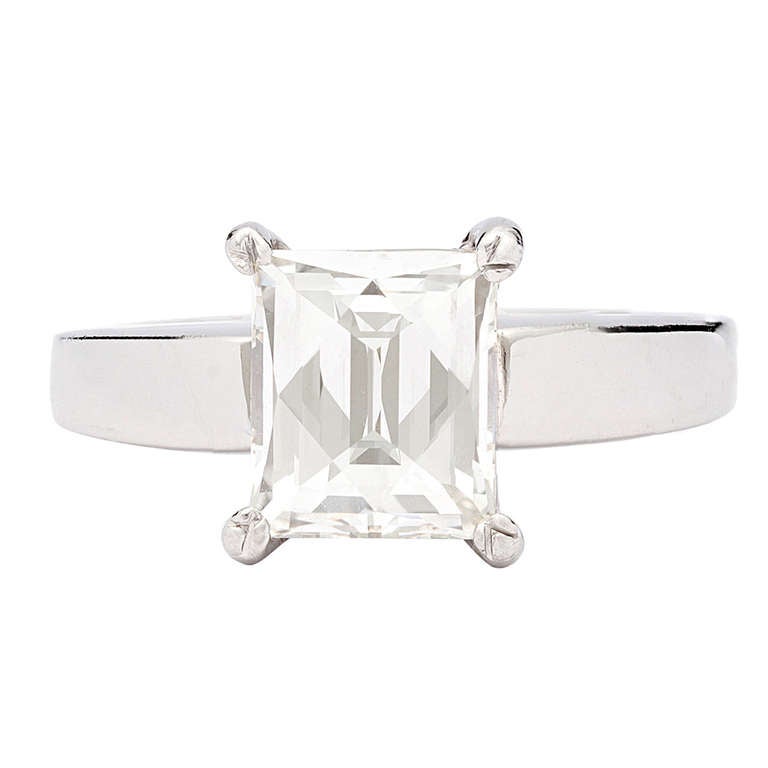 Rectangular Mixed Cut Solitaire Platinum Ring at 1stDibs