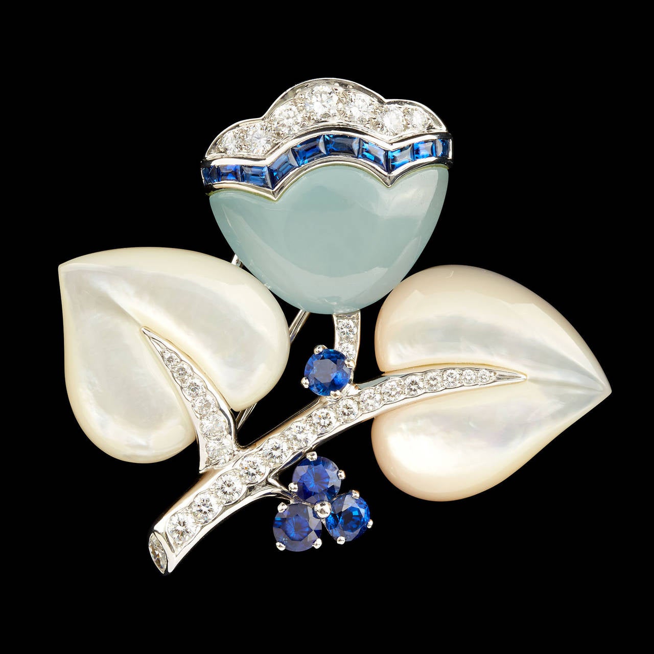 Van Cleef and Arpels Rare Mother of Pearl Sapphire Diamond Floral ...
