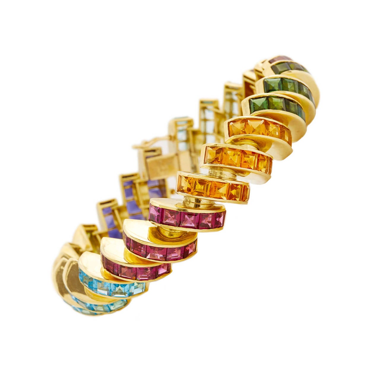 Multi-Gem Gold Link Bracelet at 1stDibs