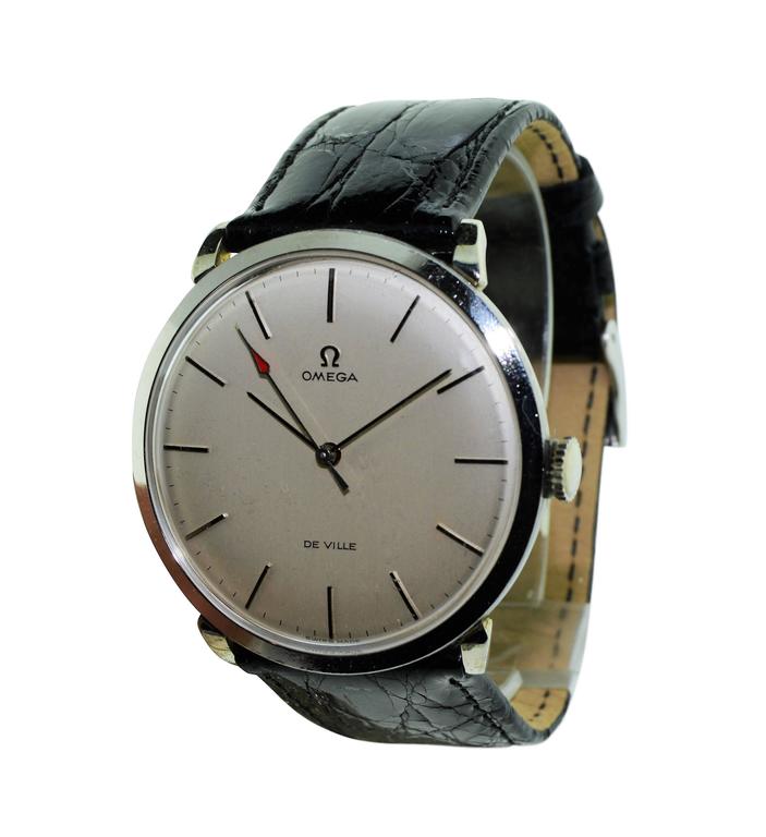 Omega Stainless Steel Oversized manual Watch, 1950s at 1stDibs