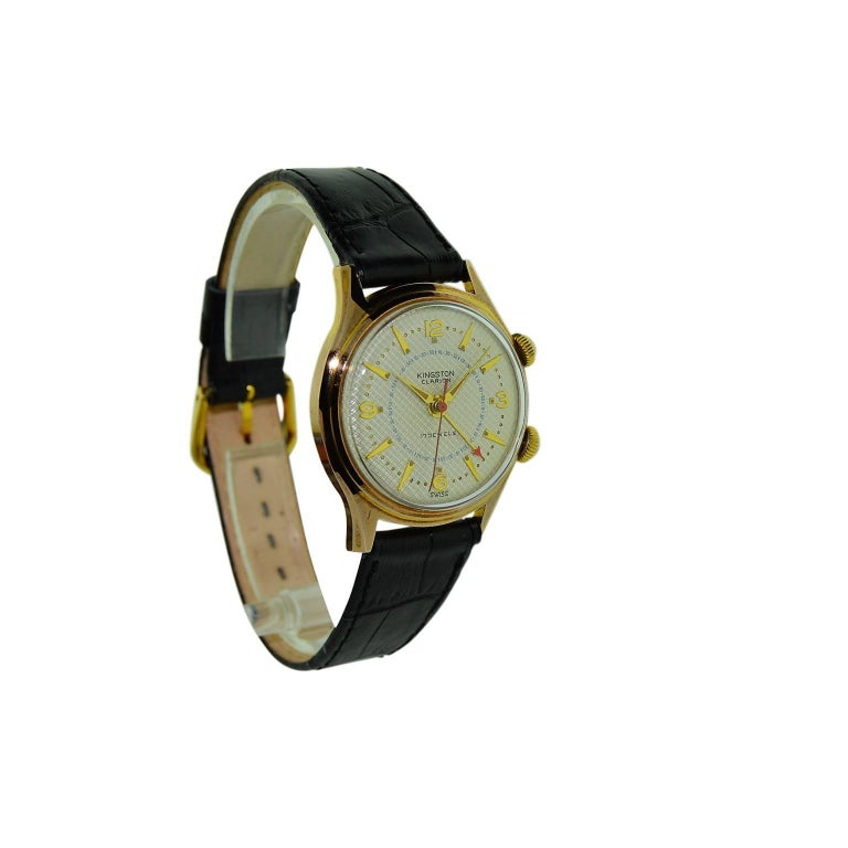 Kingston Yellow Gold Filled Waffle Dial Alarm Manual Watch, circa 1950s ...