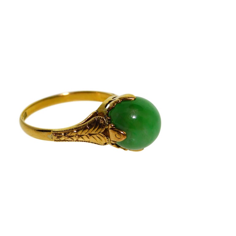 Ladies 18kt Solid Yellow Gold Jade Art Deco Ring Hand Constructed at ...