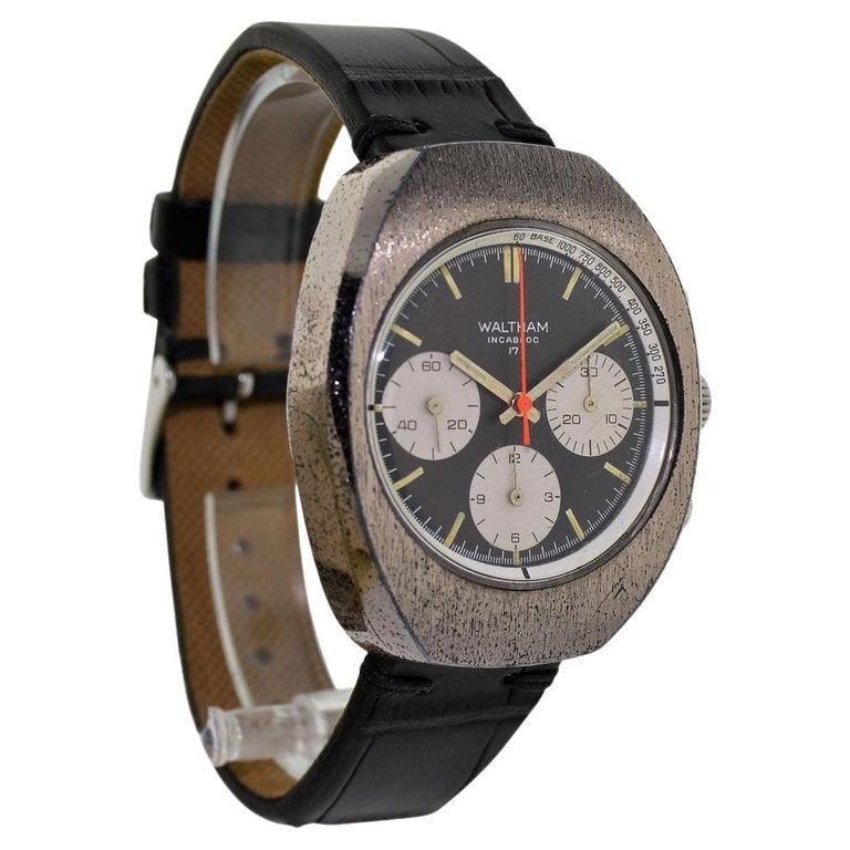 Waltham Chromium Tonneau Shaped Three Register Chronograph Manual Watch ...