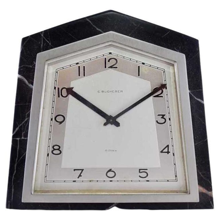 Bucherer Stone and Metal Art Deco Desk Clock with Original Dial 1930's ...