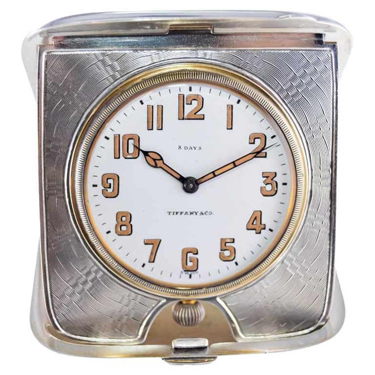 Concord for Tiffany Silver Breguet Engine Turned Desk Clock Enamel Dial ...