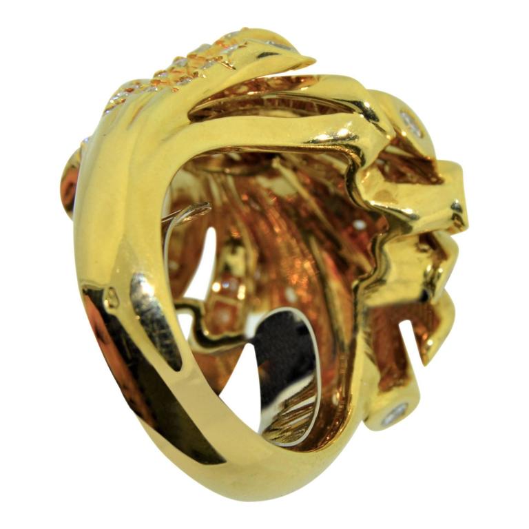 French 18K Gold and Diamond Gold Cocktail Ring For Sale at 1stDibs