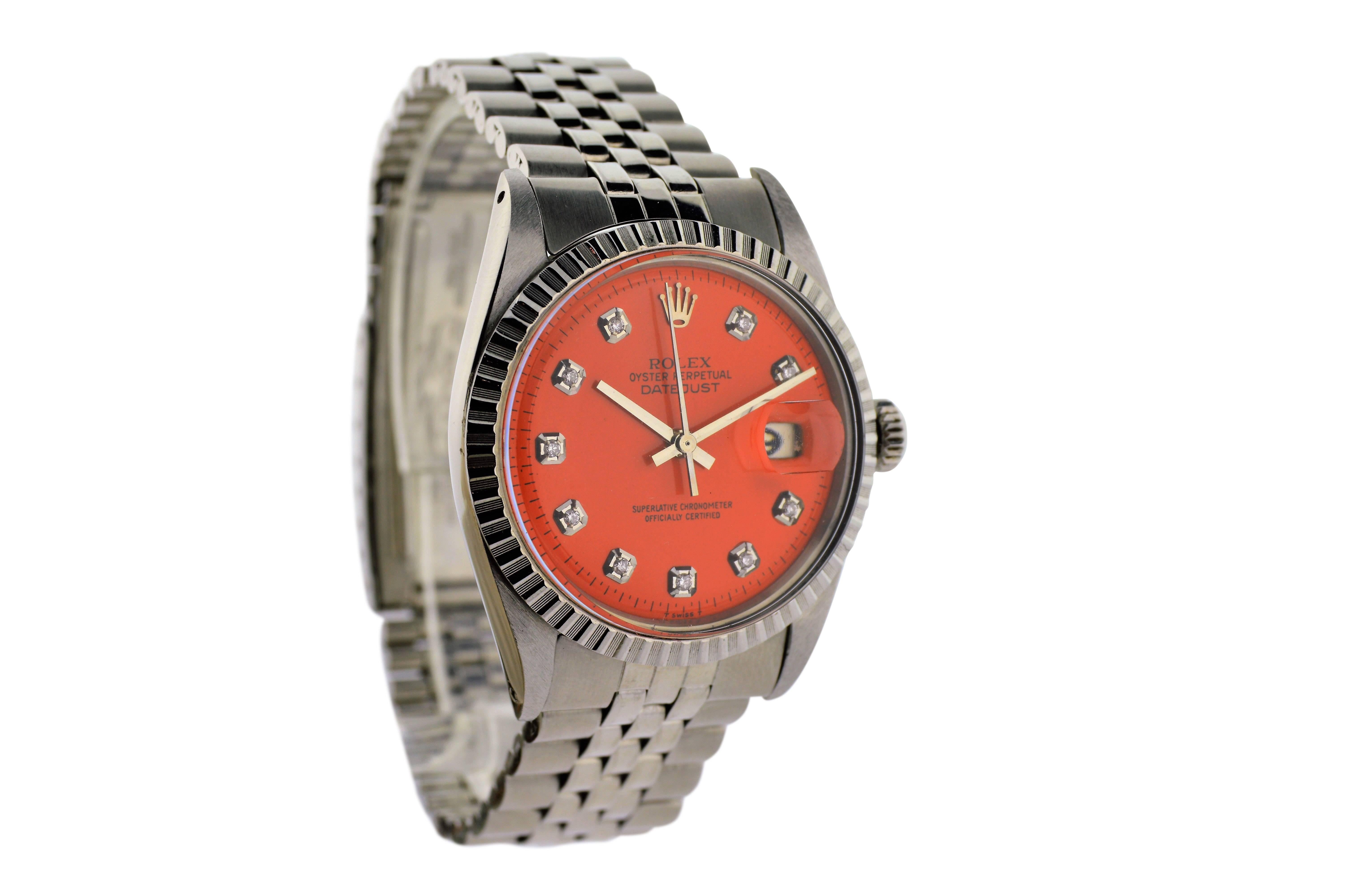 Rolex Stainless Steel Datejust Orange Diamond Dial Perpetual Wind ...