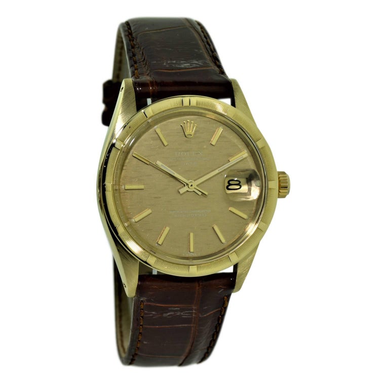 Rolex 14 Karat, Yellow Gold Oyster Perpetual Date circa 1970s with Rare ...