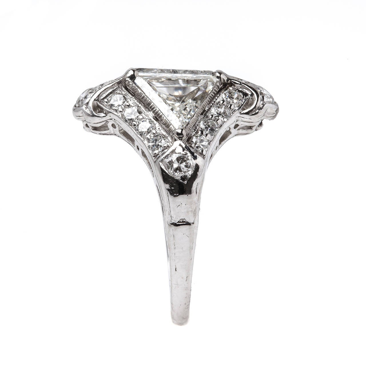 Unique Art Deco Platinum Engagement Ring with Triangular Cut Diamonds ...