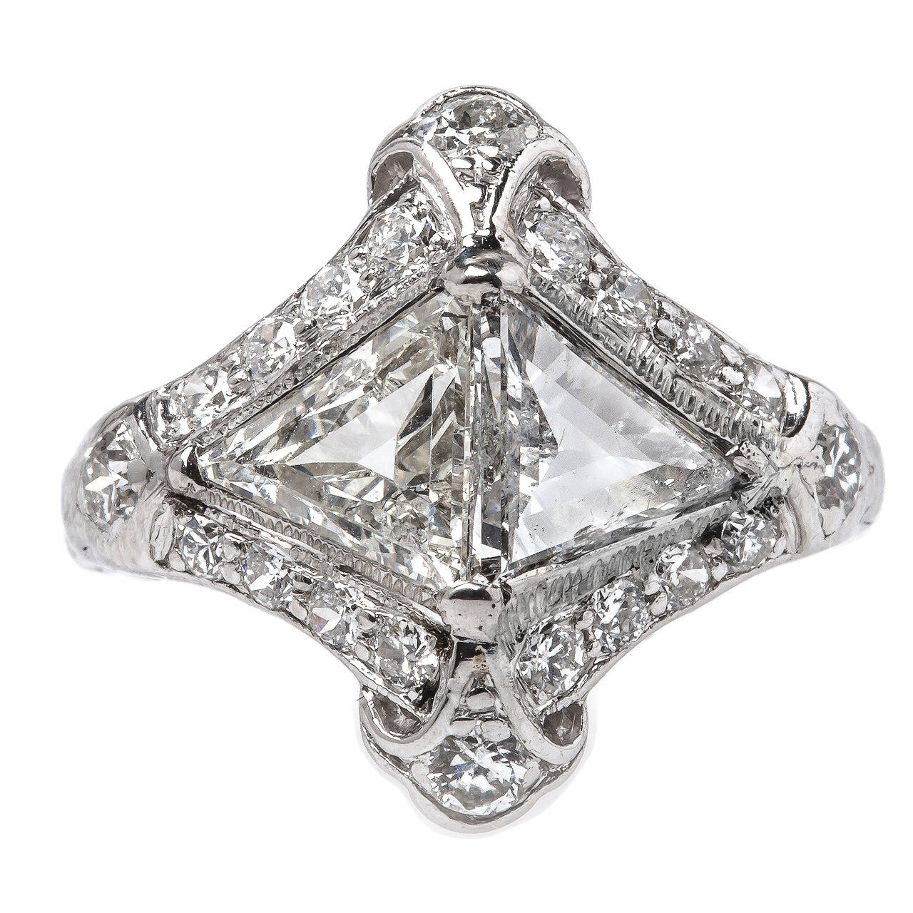 Unique Art Deco Platinum Engagement Ring with Triangular Cut Diamonds ...