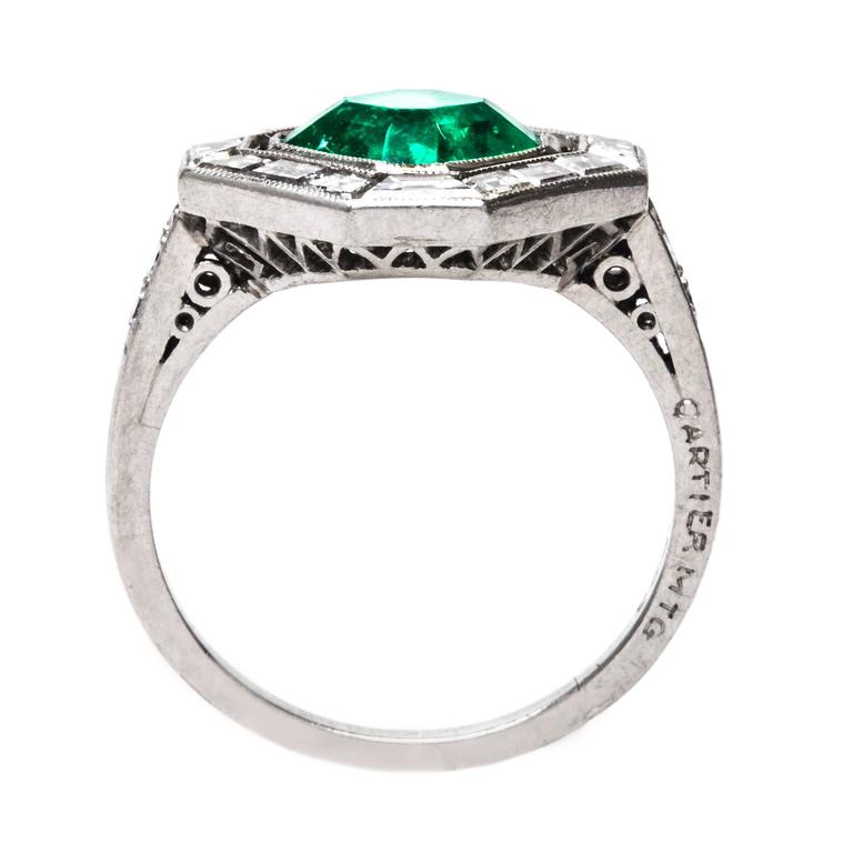 CARTIER Art Deco Emerald Diamond Platinum Art Deco Engagement Ring For ...