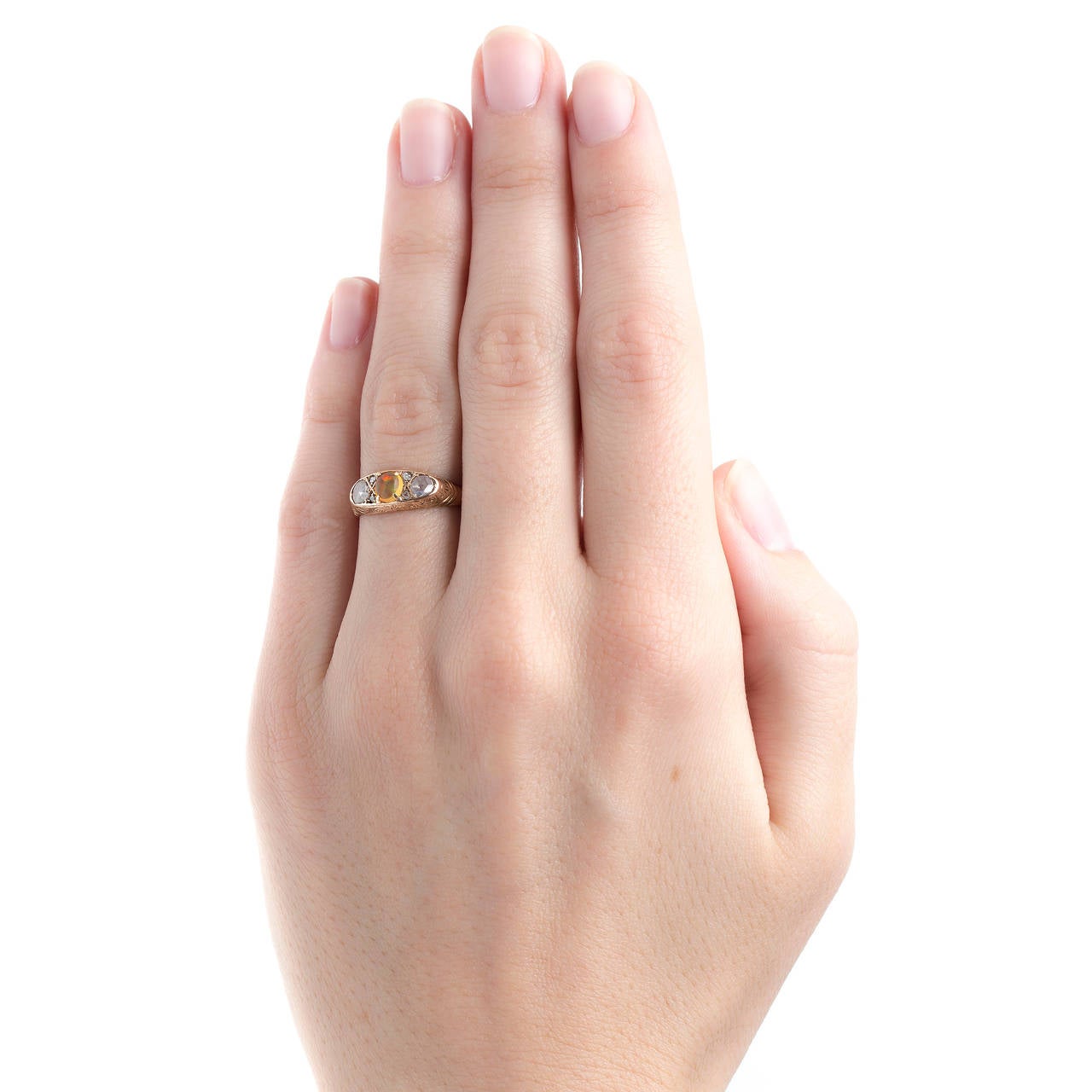 Delicate Victorian Bright Orange Fire Opal Diamond Gold Engagement Ring ...