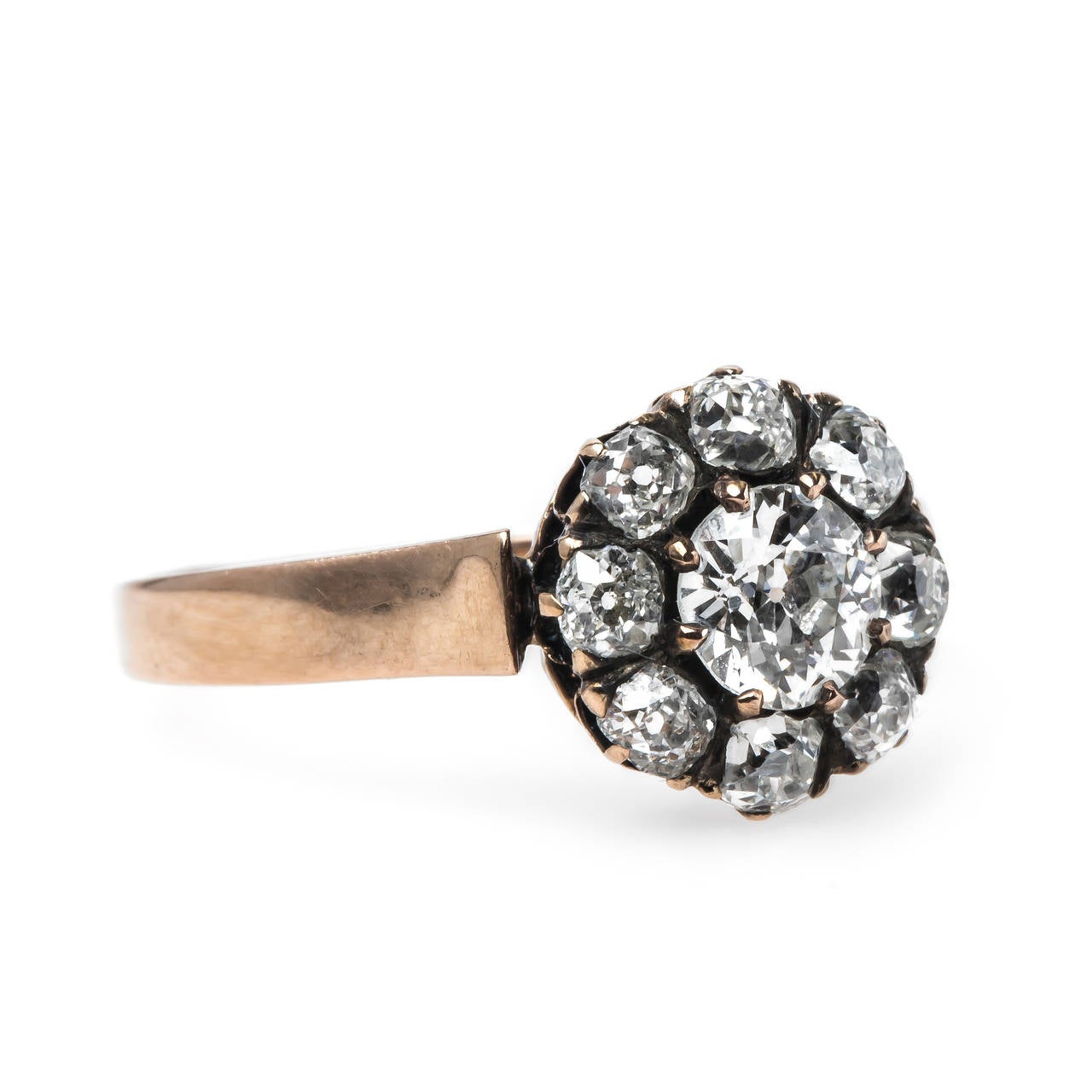 French Victorian Diamond Gold Cluster Ring at 1stDibs | halo engagement ...