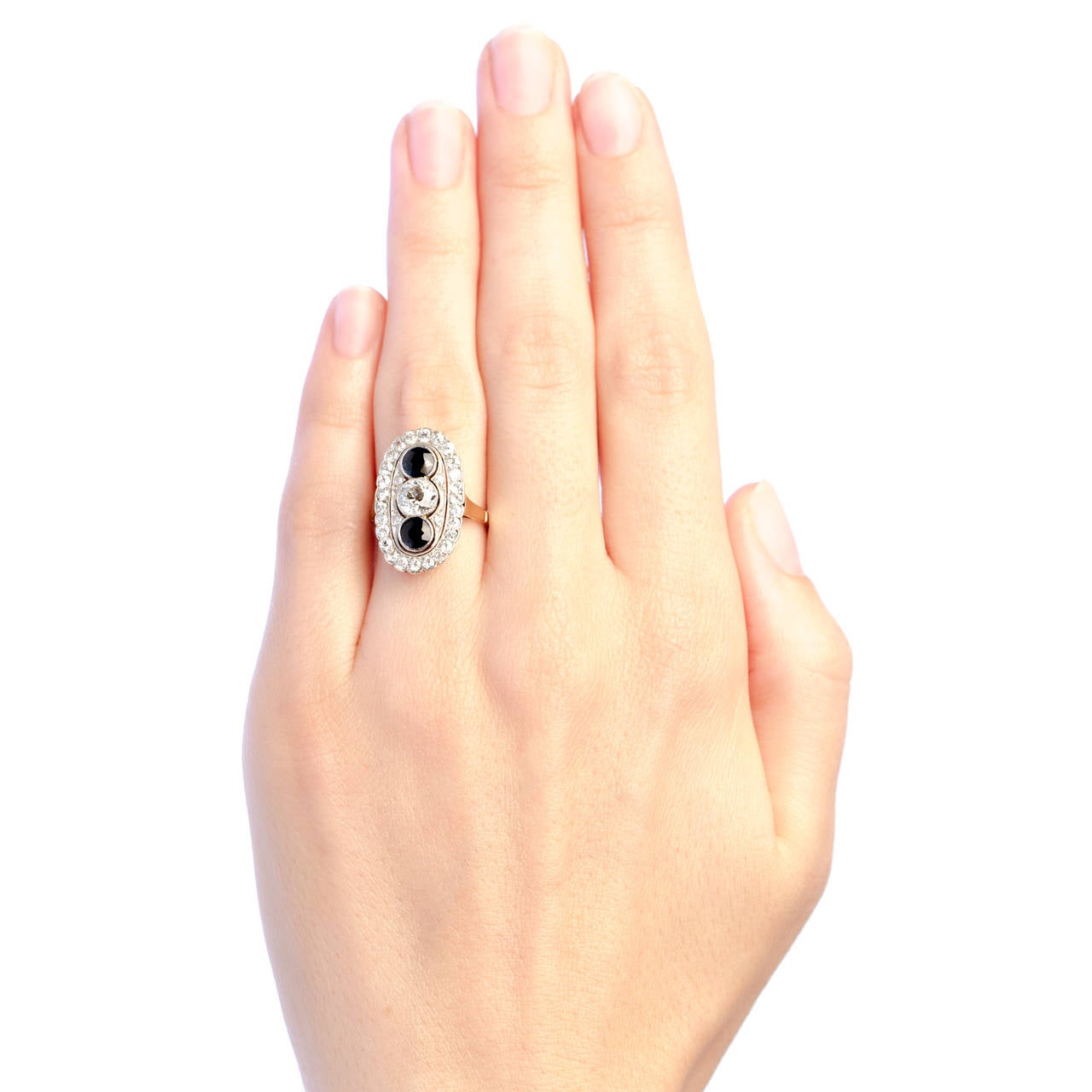 Stunning Edwardian Sapphire Diamond Navette Ring For Sale at 1stDibs