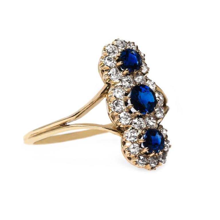 Vertically Set Victorian Sapphire Diamond Gold Engagement Ring For Sale ...