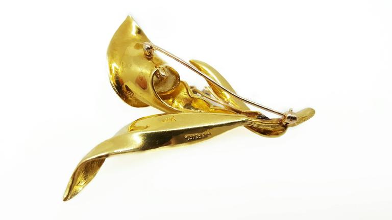 1960's Erwin Pearl Sapphire Diamond Gold Calla Lily Brooch at 1stDibs