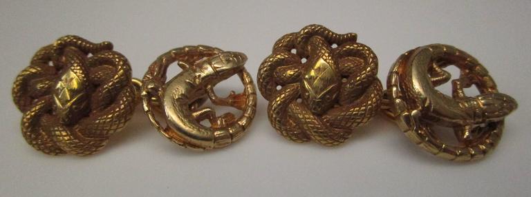 Art Nouveau French Gold Snake Lizard Cufflinks For Sale at 1stdibs