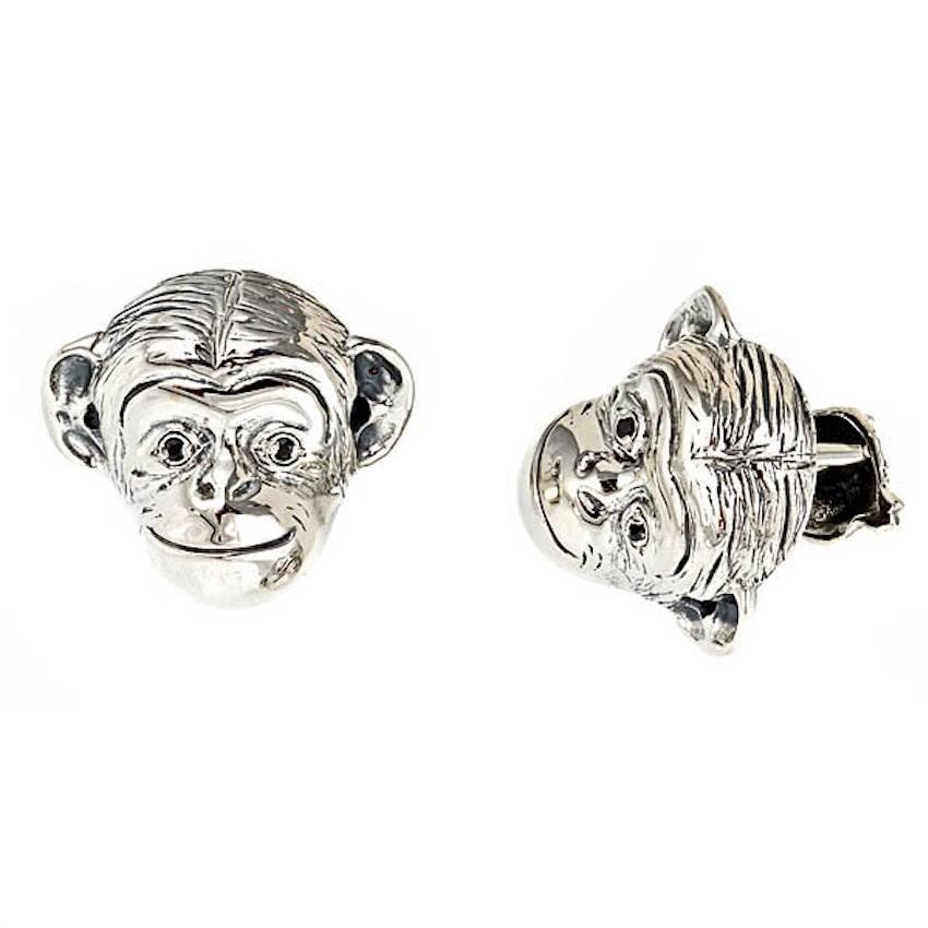 Tsavorite Sterling Silver Monkey Head Cufflinks by John Landrum Bryant ...