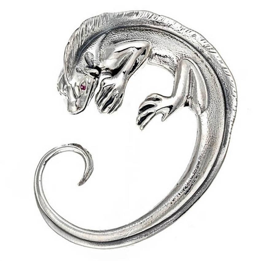 Sterling Silver with Rubies Iguana Brooch For Sale at 1stDibs