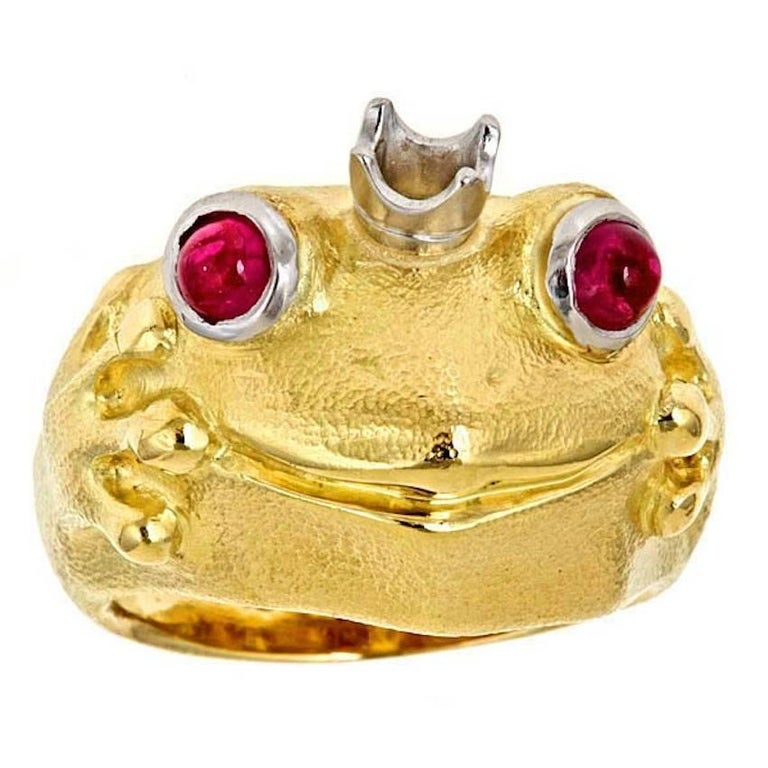 Ruby 18k Yellow Gold Platinum FROG PRINCE Ring by John Landrum Bryant ...